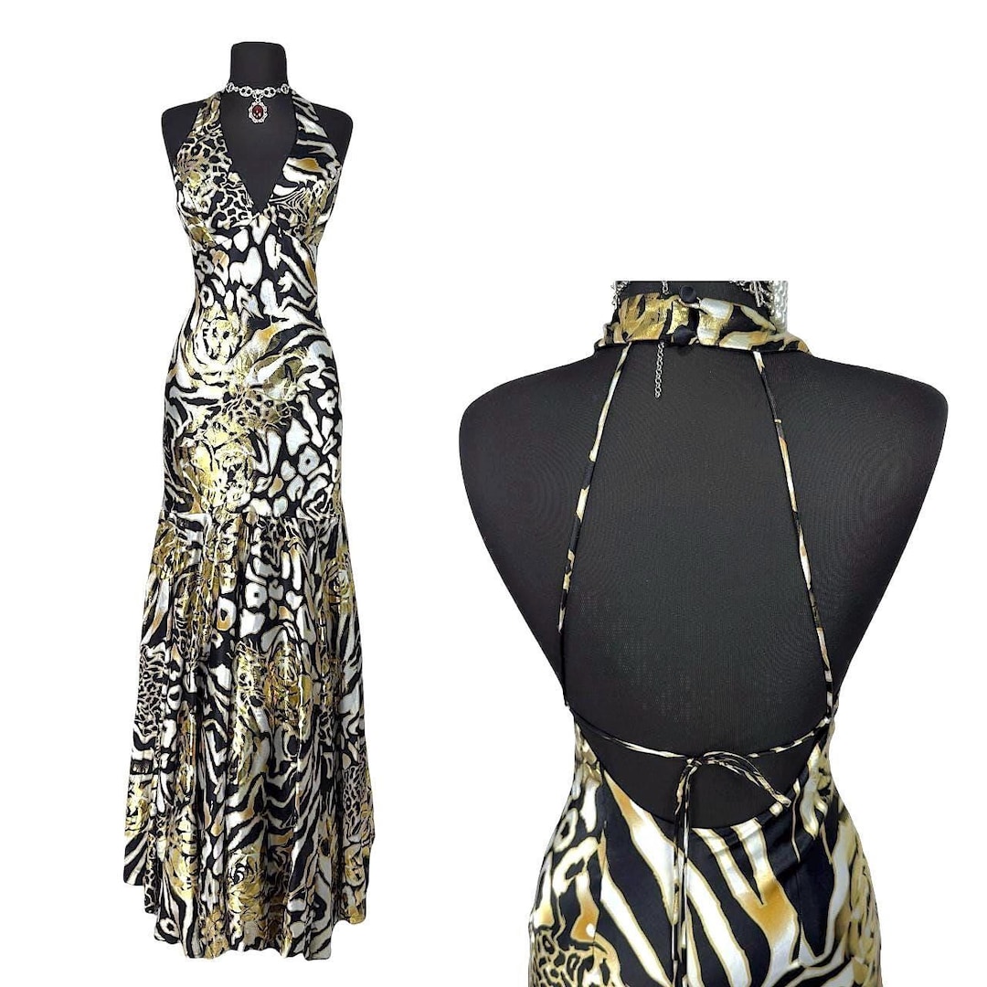 Vintage Animal Print Halter Prom Dress: Open Back Leopard Gown - Etsy