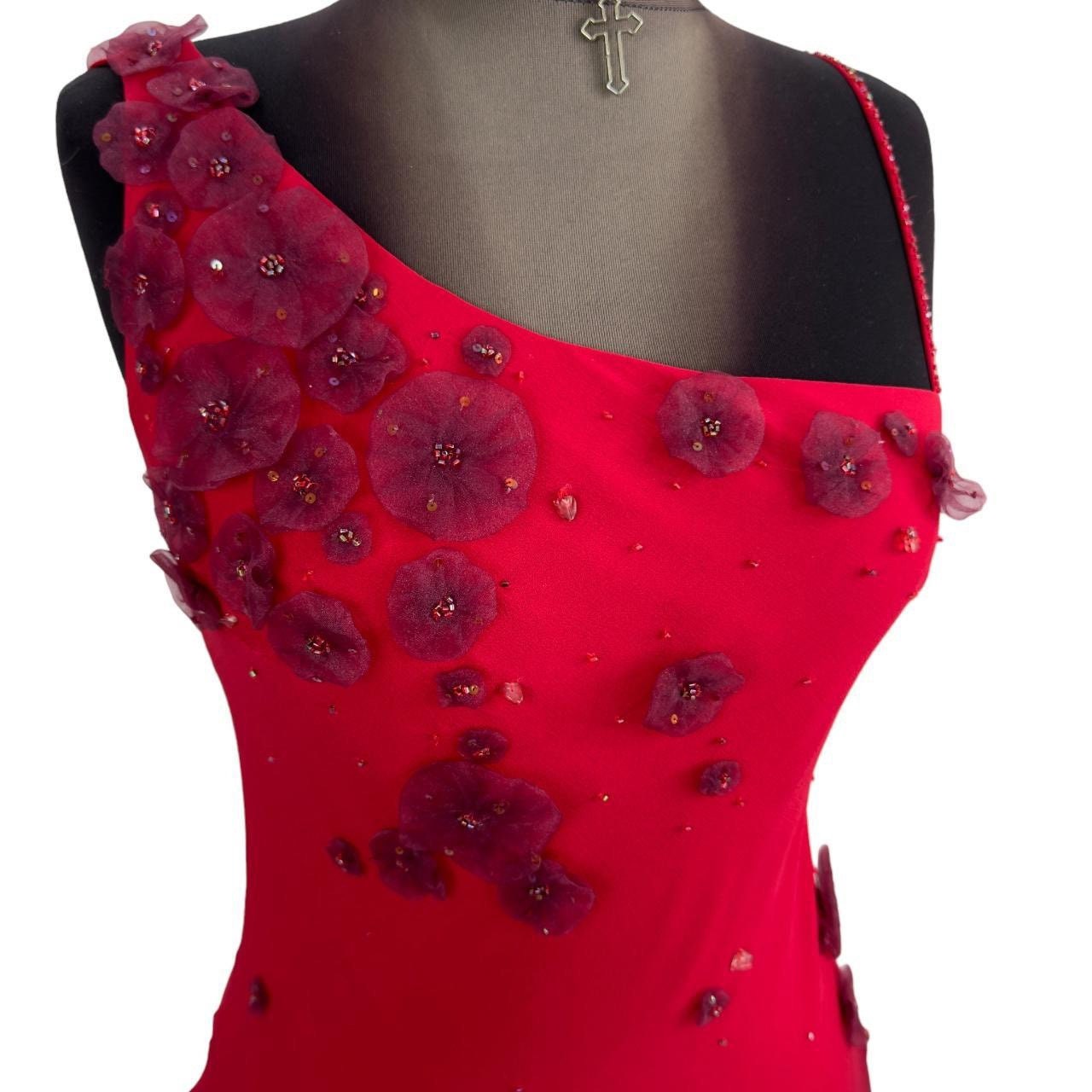 Vintage Silk Red Prom Dress Maxi Red Ball Gown Asymmetric Vintage Dress ...