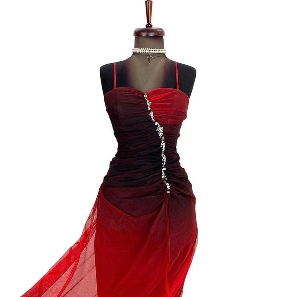 Gothic Vampire Prom Dress Chiffon Maxi Dress Asymmetrical Ballgown ...
