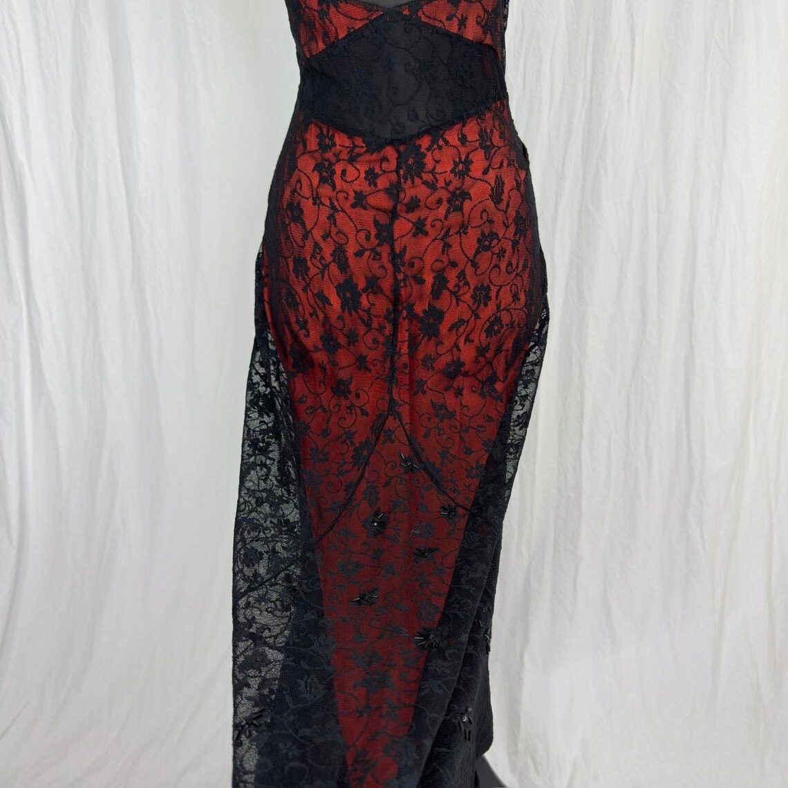 Vintage Red Goth Mesh Layered Prom Dress , Romantic Beaded Details ...