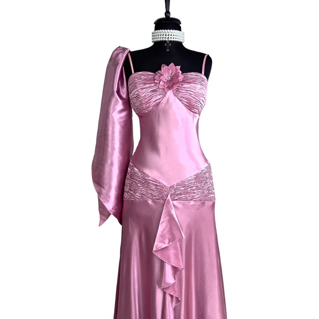 Vintage Satin Y2k Pink Long Cocktail Dress - Etsy