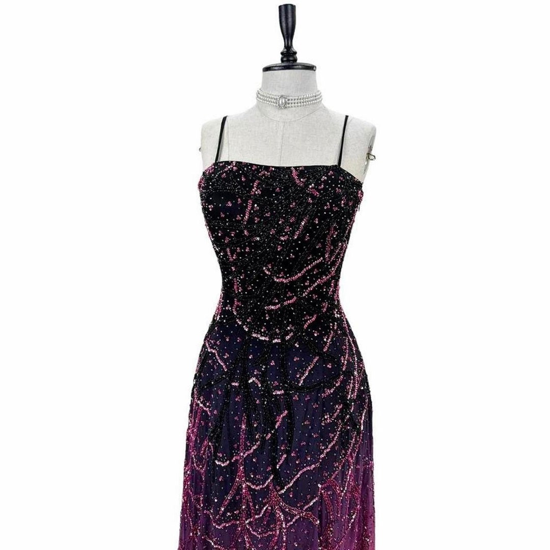 Vampy Gothic Ombré Mesh Overlay Prom Dress Beaded Prom Dress Evening ...
