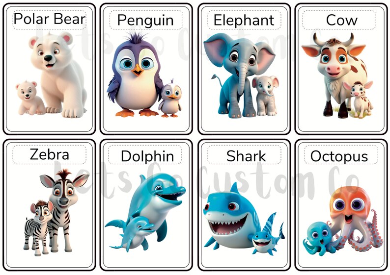 Animals Flashcards for Kids, Suitable for Kindergarten PDF Printable ...