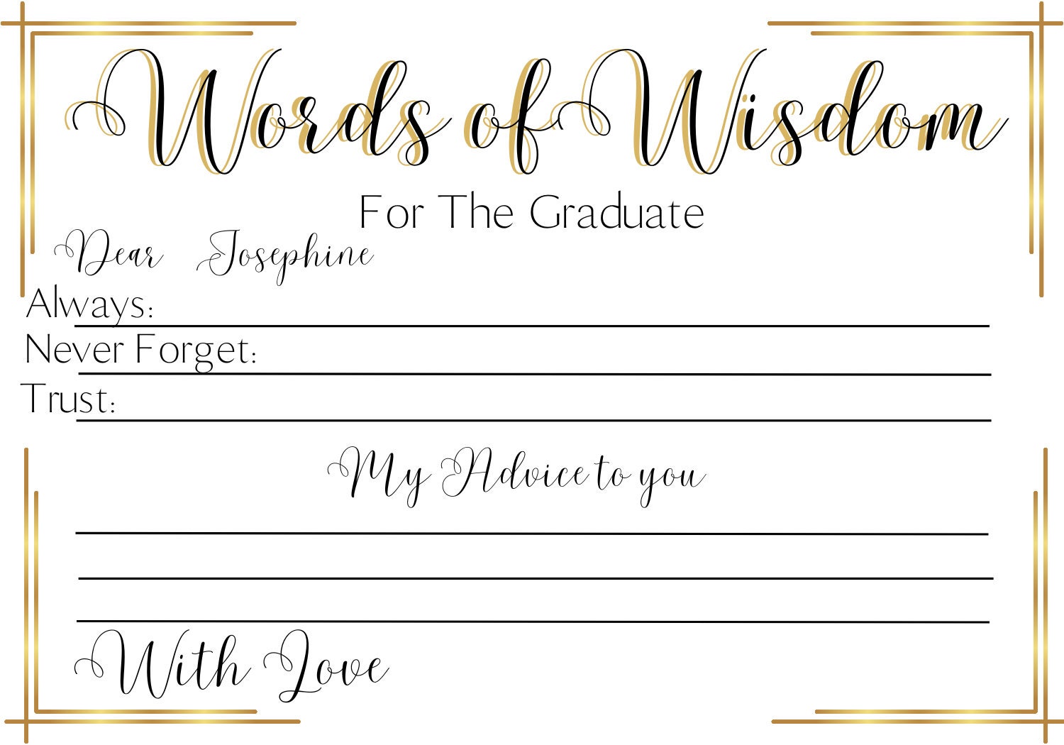 Graduation Words of Wisdom Sign Template, Wisdom for the Graduate Sign ...