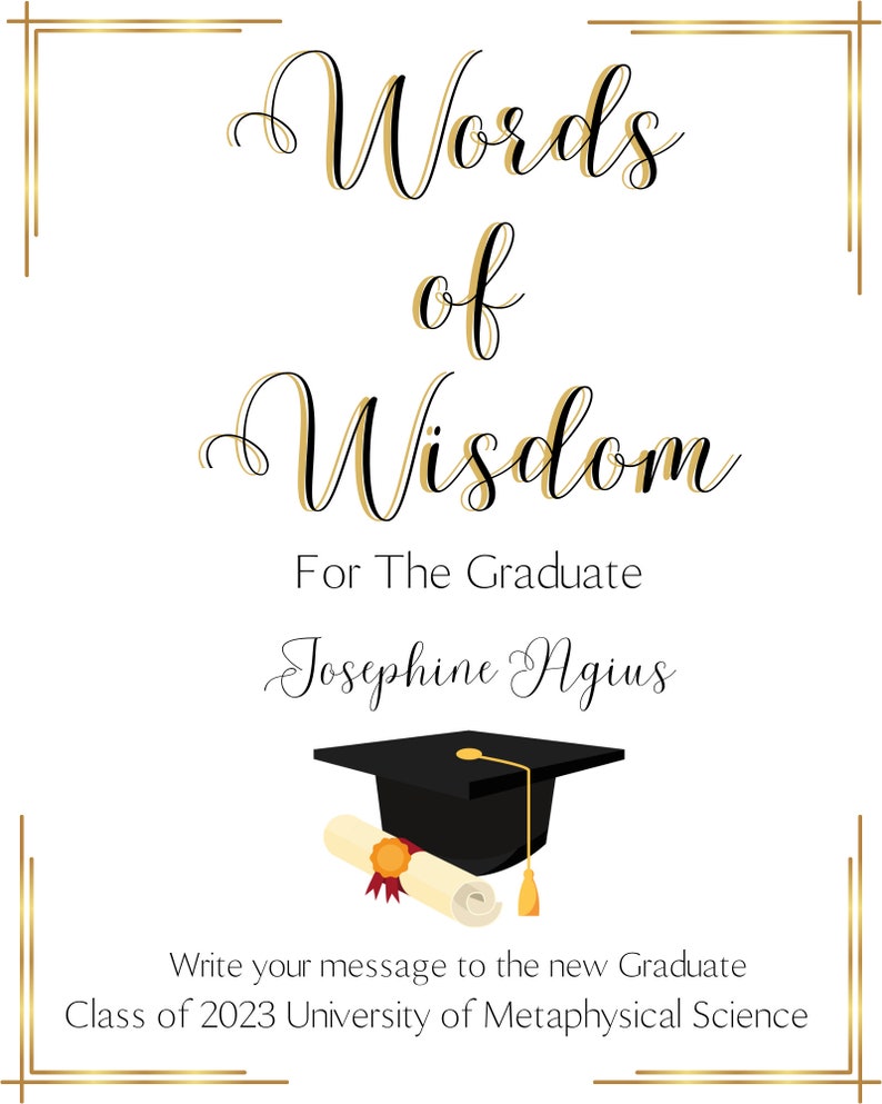Graduation Words of Wisdom Sign Template, Wisdom for the Graduate Sign ...