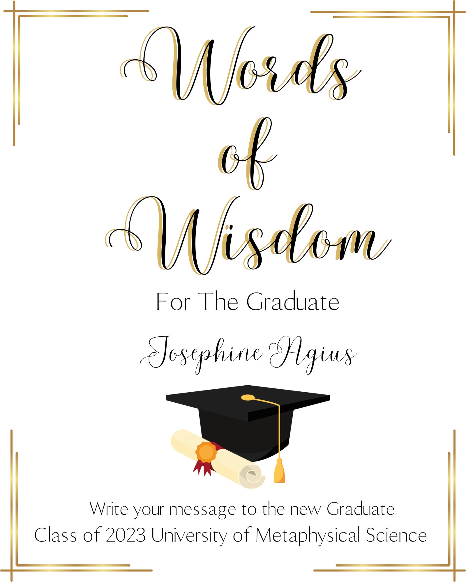 Graduation Words of Wisdom Sign Template, Wisdom for the Graduate Sign ...