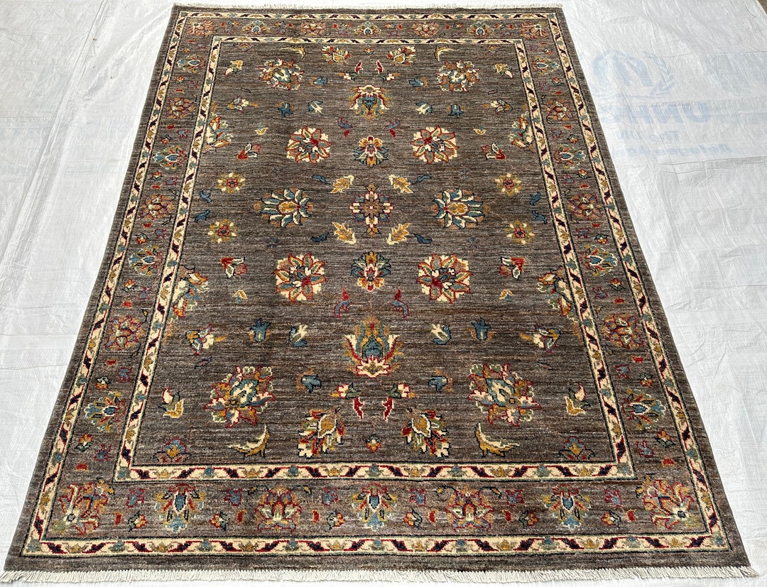 5x7 Afghan Handmade Dark Gray 1970s Chobe Design Area Rug-washable High ...