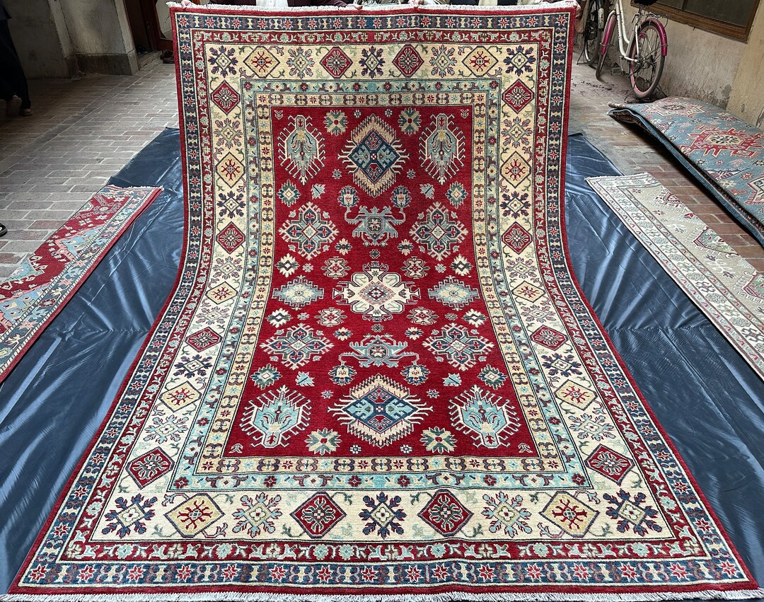 7 Ft X 10 Ft, Afghan Handmade Red Chobe Design Area Rug, Afghan Top ...