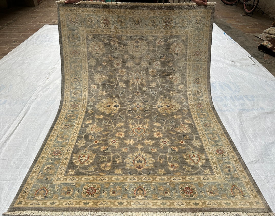 5x7 Afghan Hand Knotted Light Gray and Light Yellow 1970s Chobe Design ...