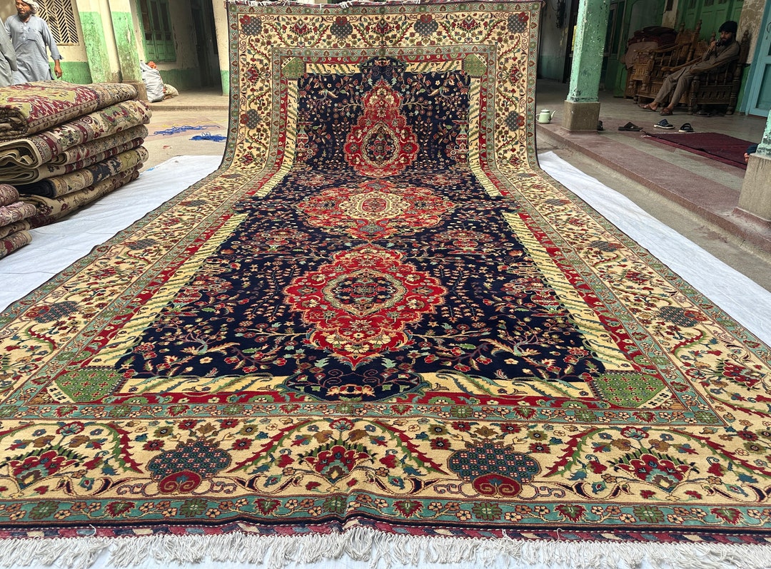 10x20 Yellow Dark Blue Large Oversized Area Rug Afghan Handmade Natural ...