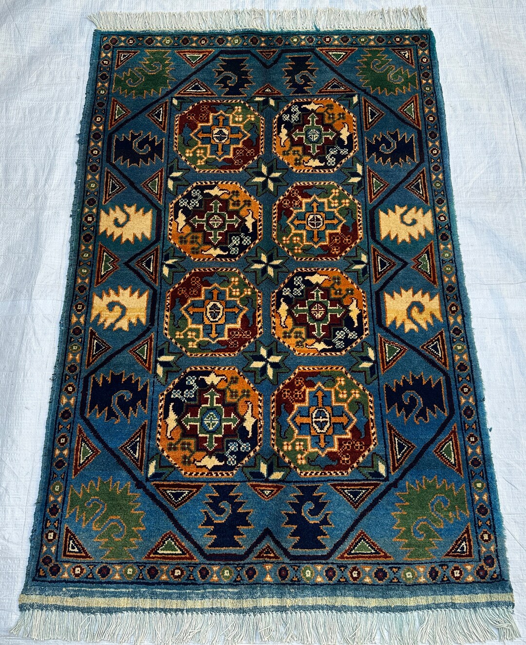 Blue Bukhara Rug: Afghan Woolen Tribal Rug (2.7x4.1 Ft) - Etsy