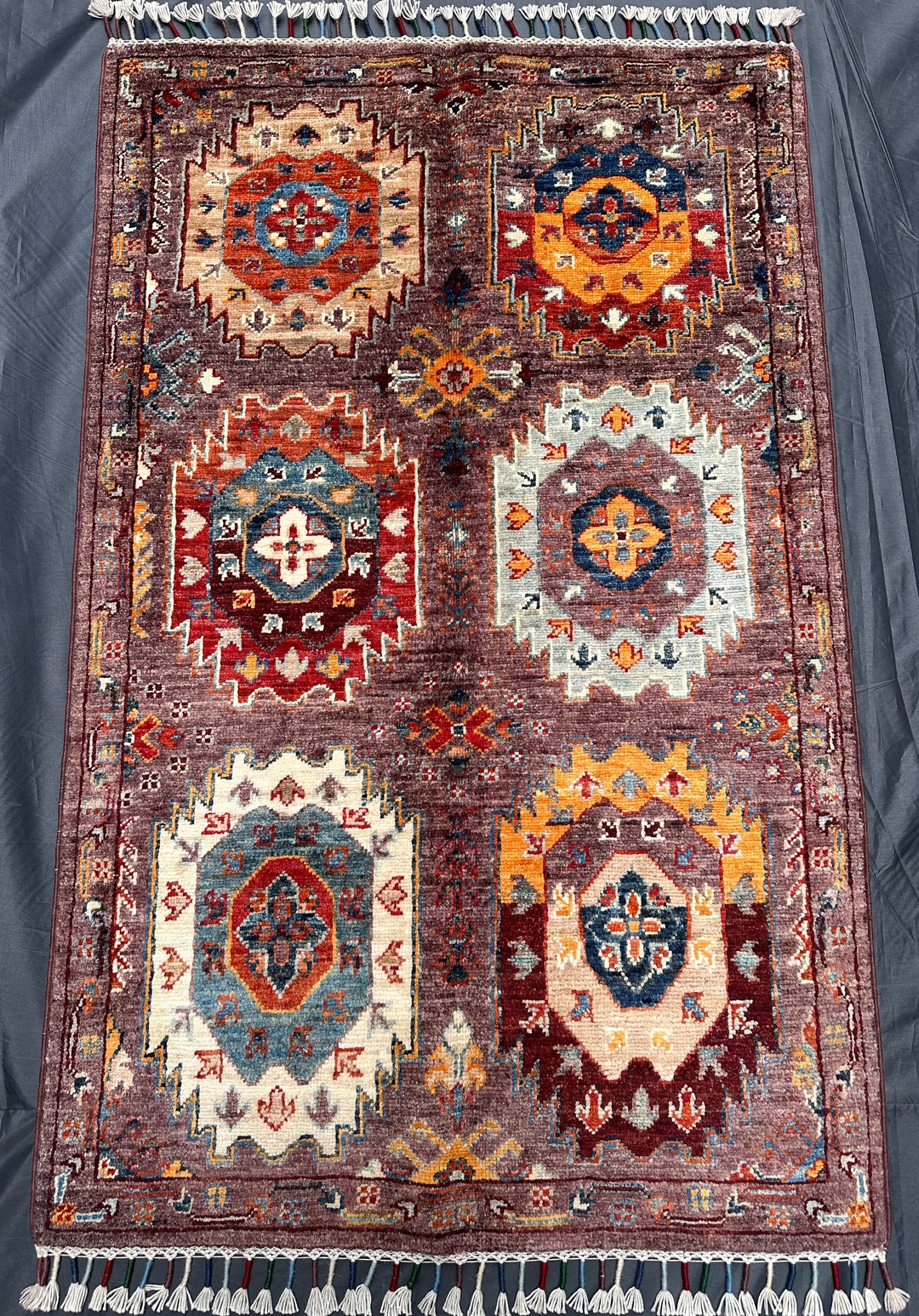 3x4 Afghan Hand Knotted Purple Chobe Design Area Rug-top Quality ...