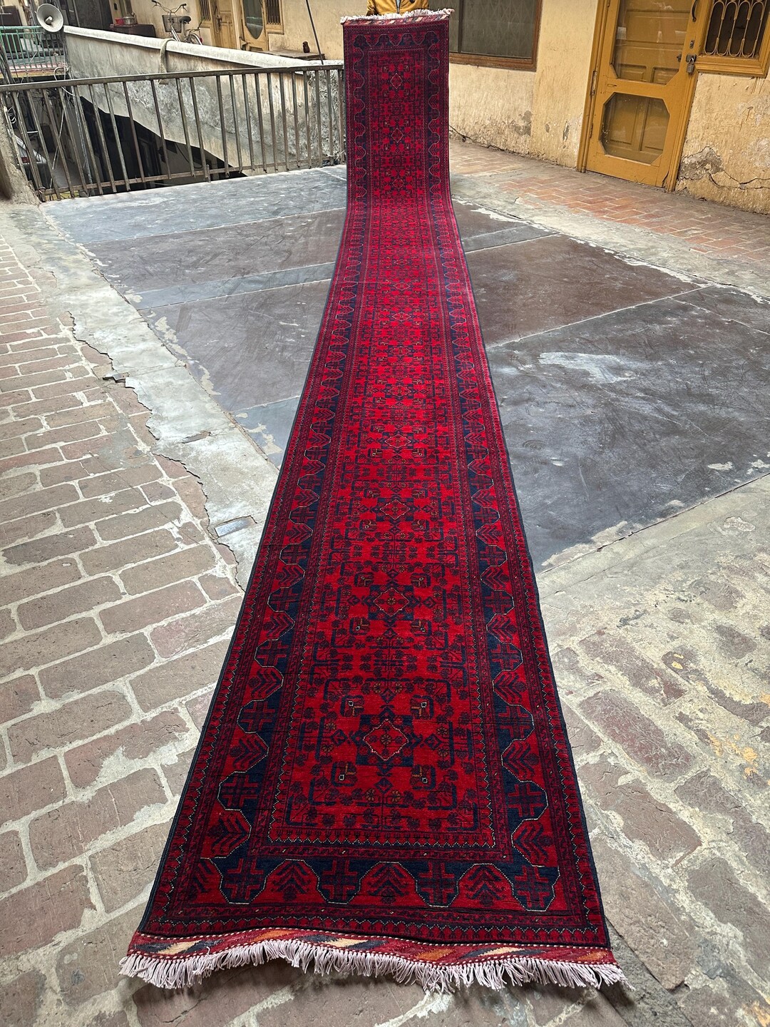 22 Ft, Long Runner Rug, Afghan Hand Knotted Tribal Vegetable Dyes Wool ...