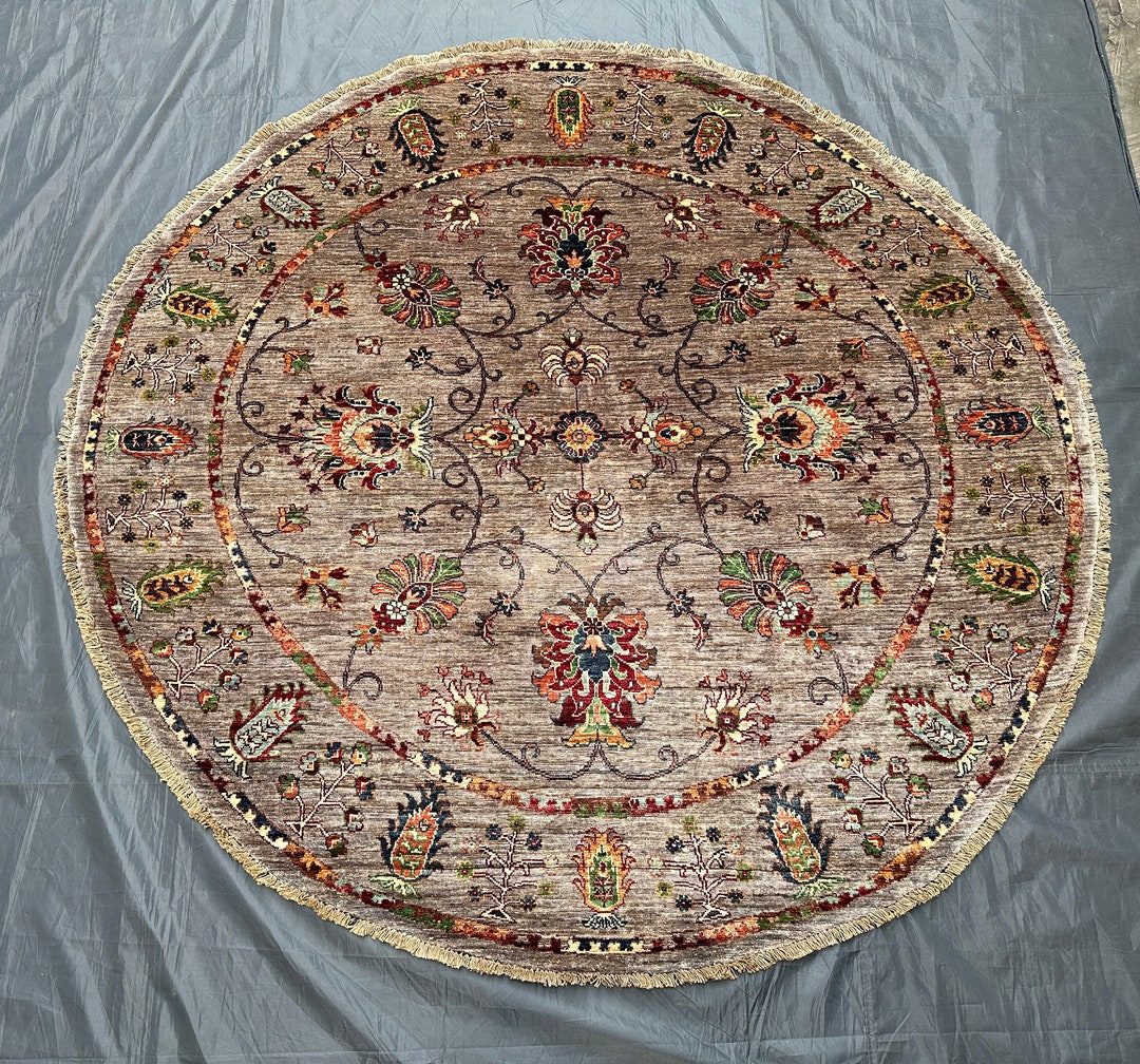 7 Ft X 7 Ft, Afghan Hand Knotted Circle Shape Rug, Woolen Rug, Top ...