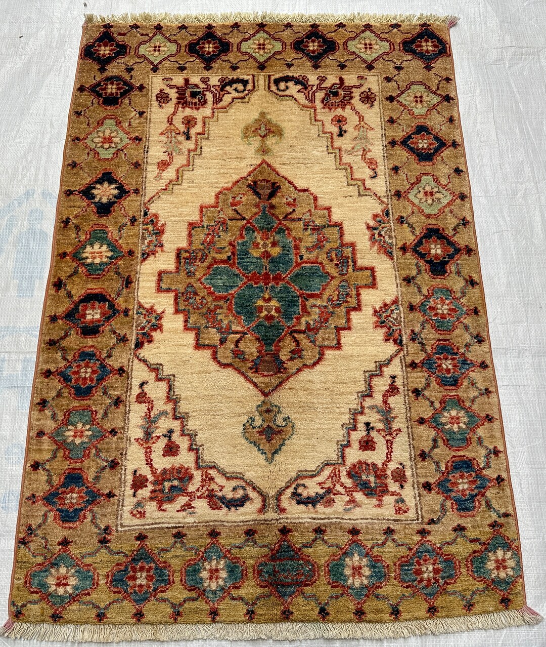 3x4 Afghan Hand Knotted Brown Light Yellow Chobe Design Small Area Rug ...