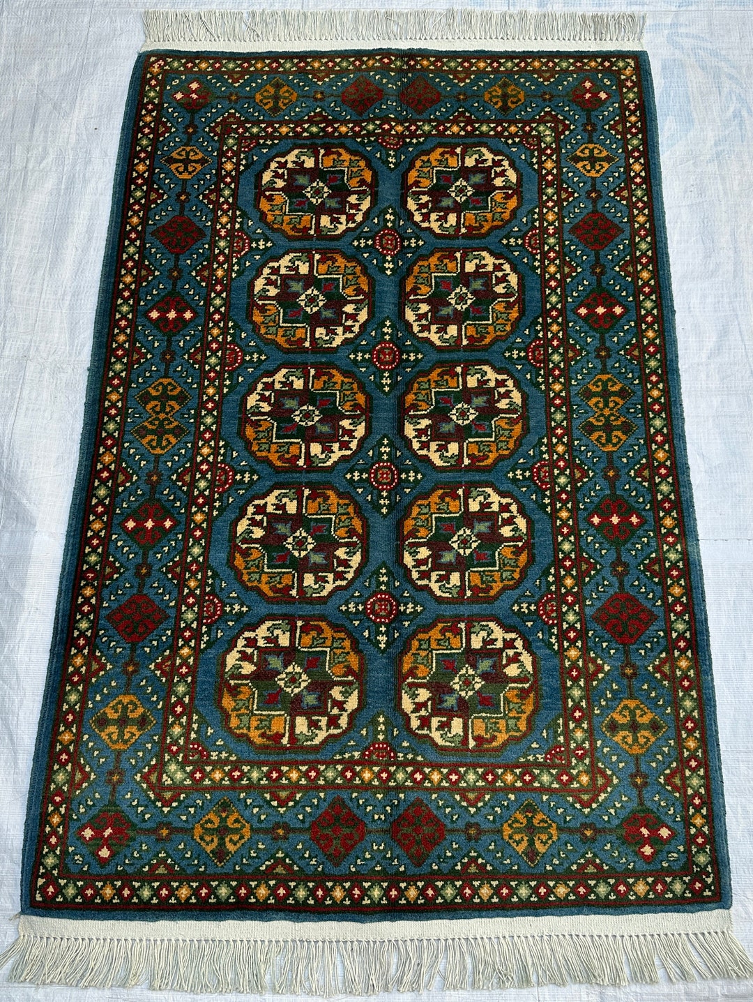 3x4 Afghan Blue Bukhara Rug-top Quality Small Vintage Area Rug-natural ...