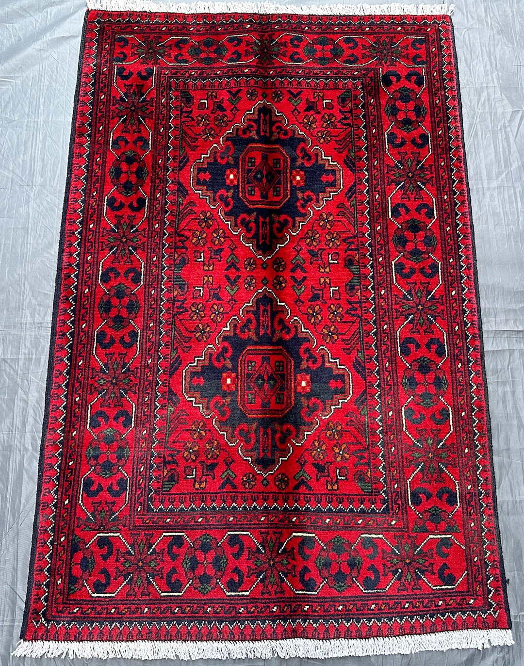 Kalisa Red Rug Handcrafted Afghan 3x4 Ft Plush Pile Tribal Pattern ...