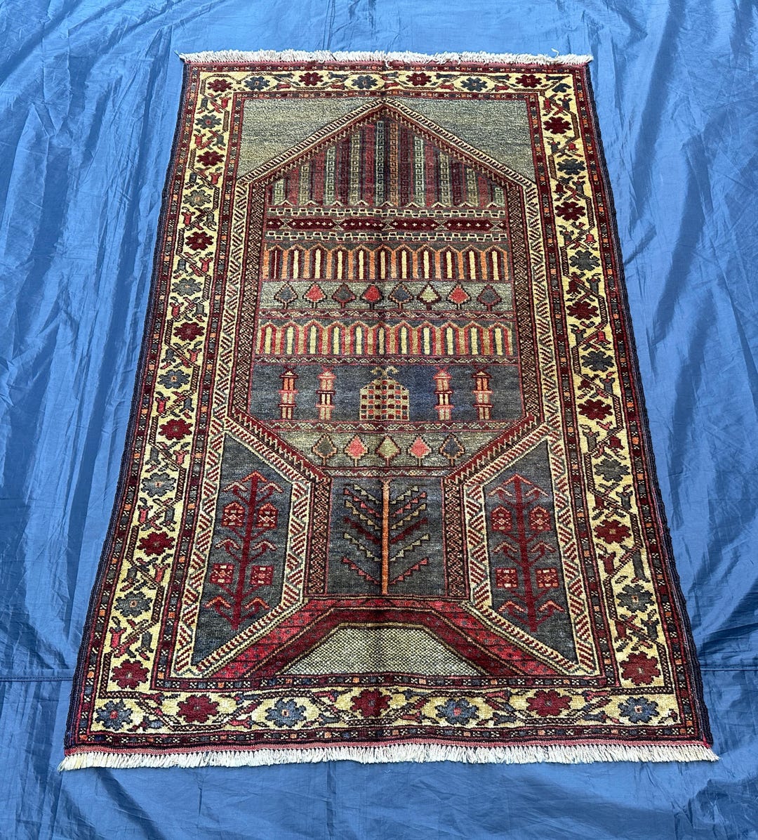 Vintage Wool Prayer Mat: Handmade Afghan Namaz Rug, Islamic Decor (3x4 ...
