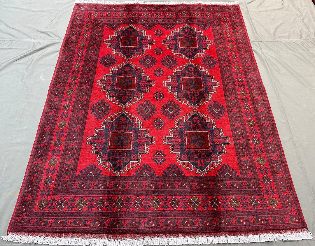 5 Ft X 7 Ft Afghan Red Beauty Area Rug Turkman Hand Knotted - Etsy
