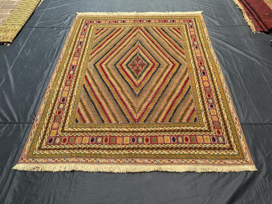 Mashwani Rug, 6x7 Ft Hand Knotted Flatweave Area Rug, Afghan Vintage ...