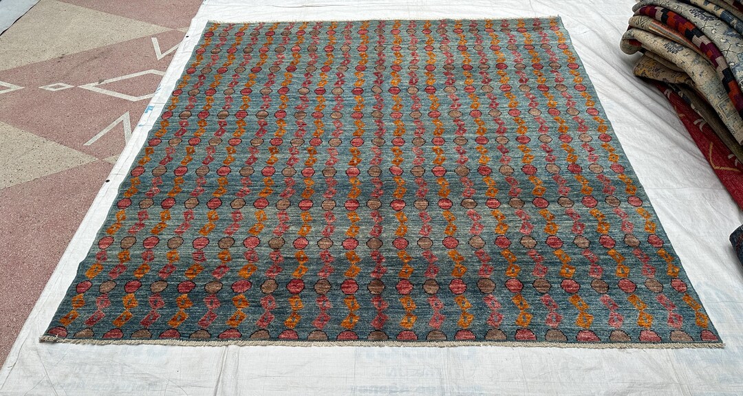 Square 9x10 Ft Blue Handmade Gabbeh Rug Large Vintage Bohemian Area Rug ...