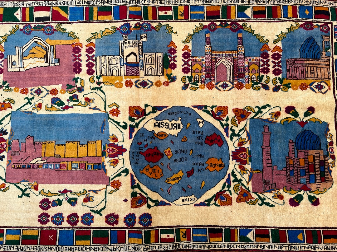 4x6 Pictorial Historical Land Design Area Rug-afghan Handmade Washable ...