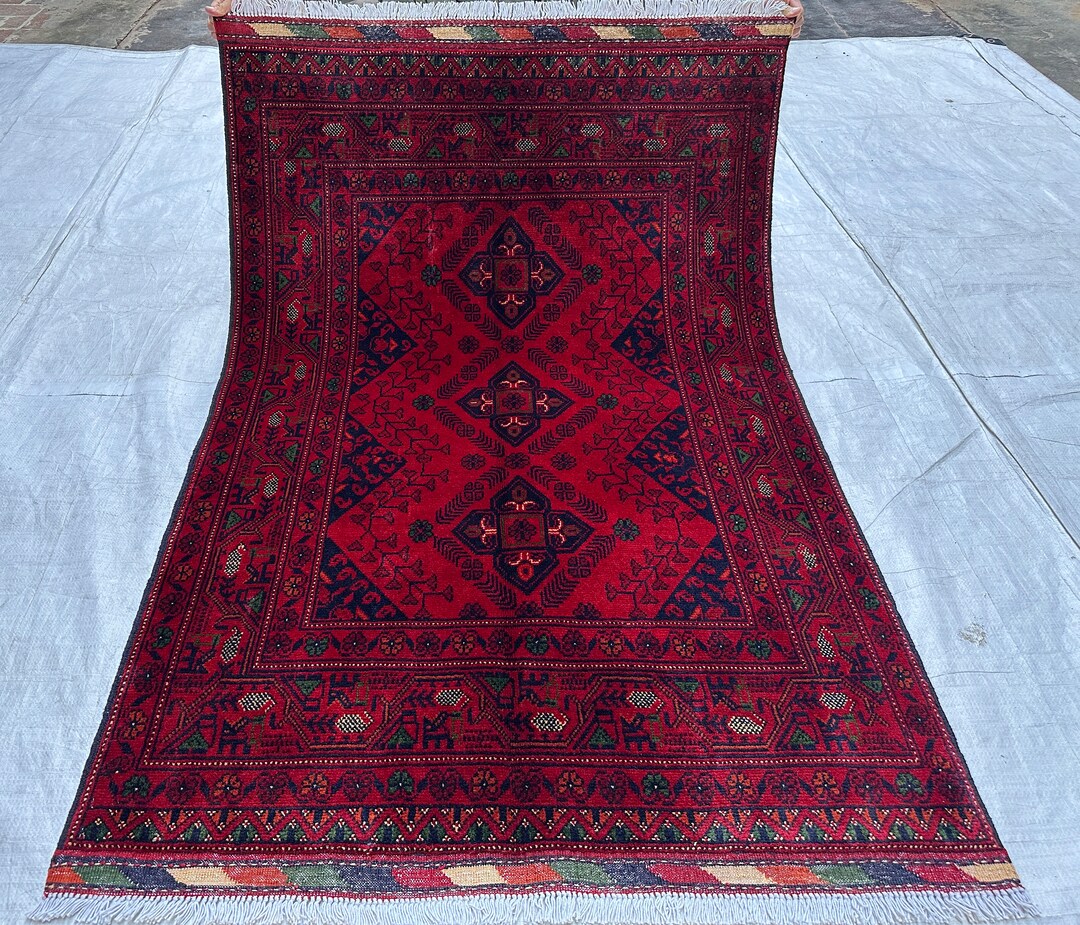 Small Red Balish Rug 3x5 Handmade Afghan Wool Rug Natural Veg Dye Rug ...