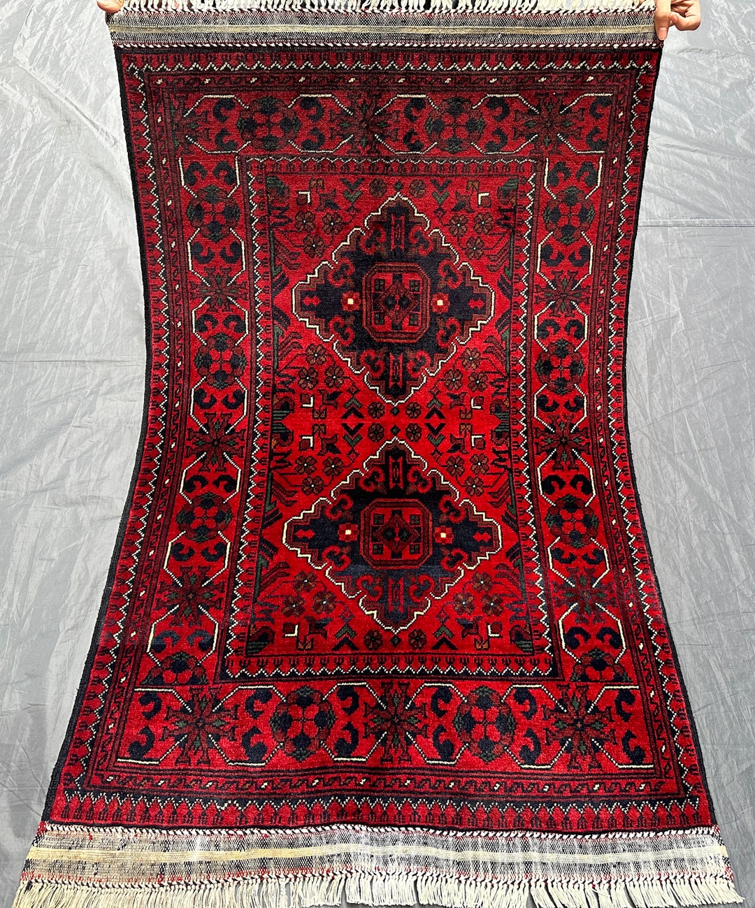 3x4 Handmade Khamyab Kalisa Rug Turkmen Red Rug High Quality Soft Wool ...