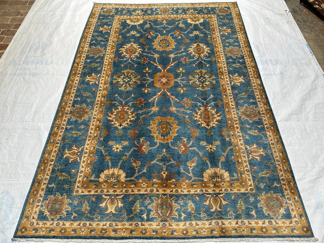 7x10 Afghan Handmade Blue Chobe Design Area Rug-top Quality Vegetable ...