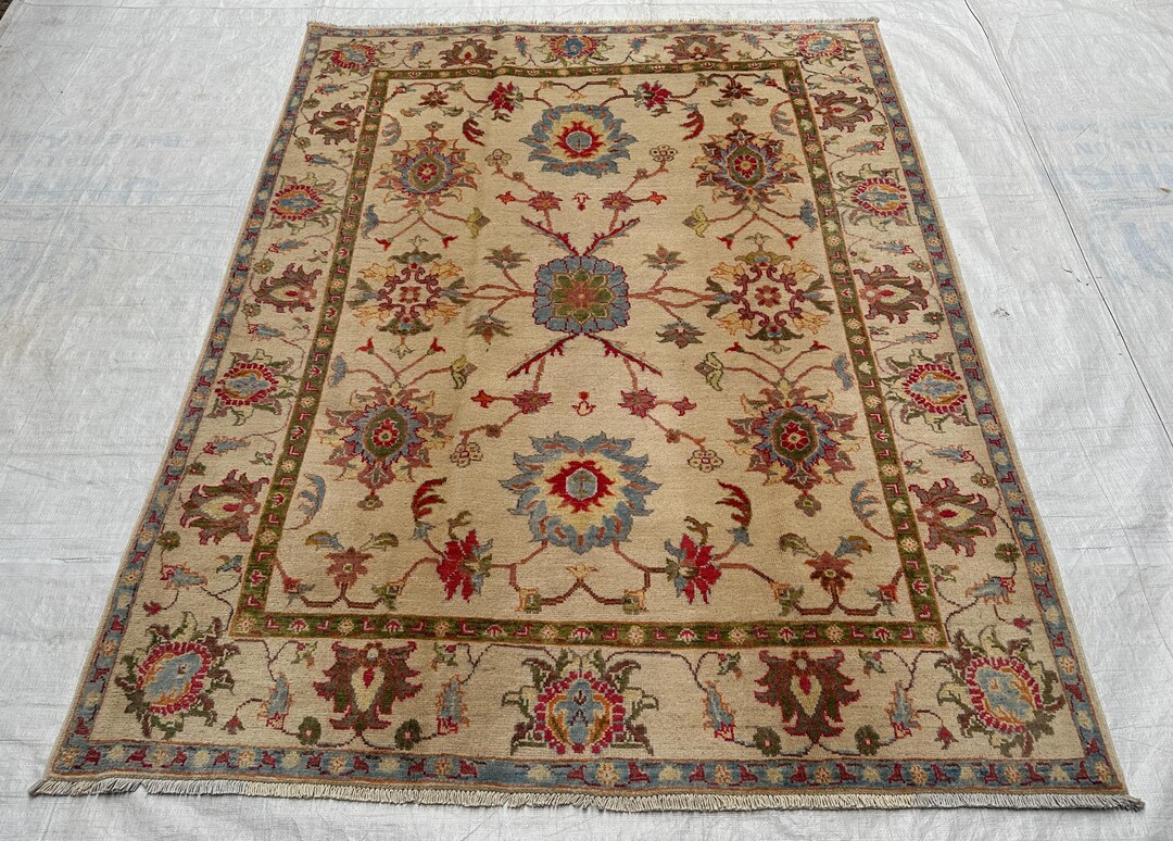 Boho Chobi Wool Rug - 5x7 Ft, Light Yellow Tribal Design - Etsy