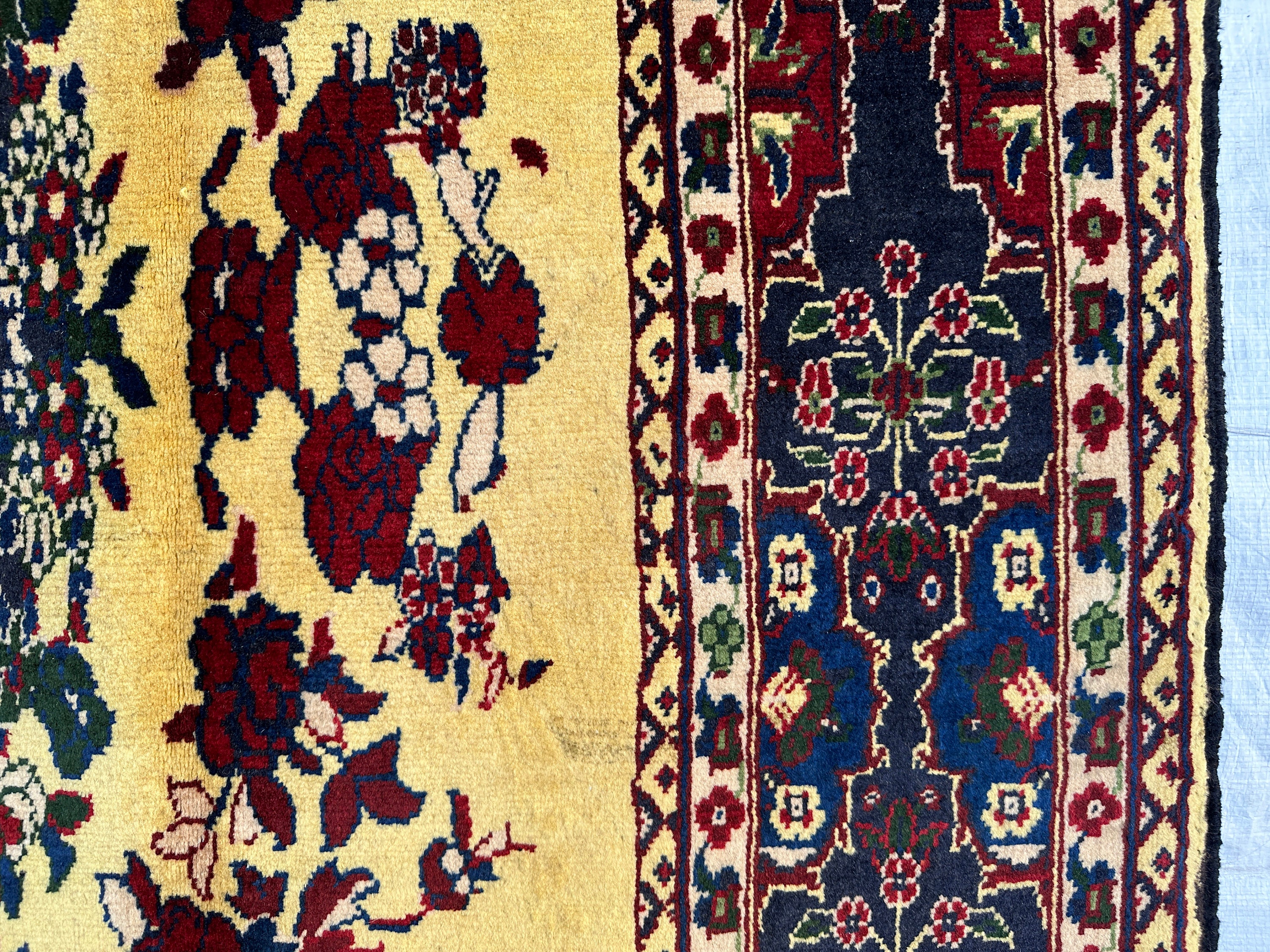 5x7 Yak Gul Yellow Dark Blue Rug Afghan Handmade Vintage Rug High ...