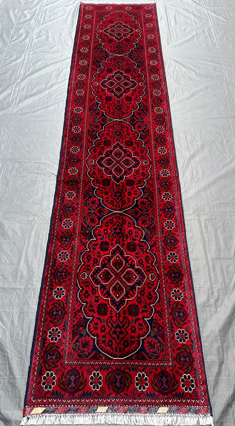 Red Runner Rug 13 Ft Long Patnos Design Afghan Handmade Soft Wool ...