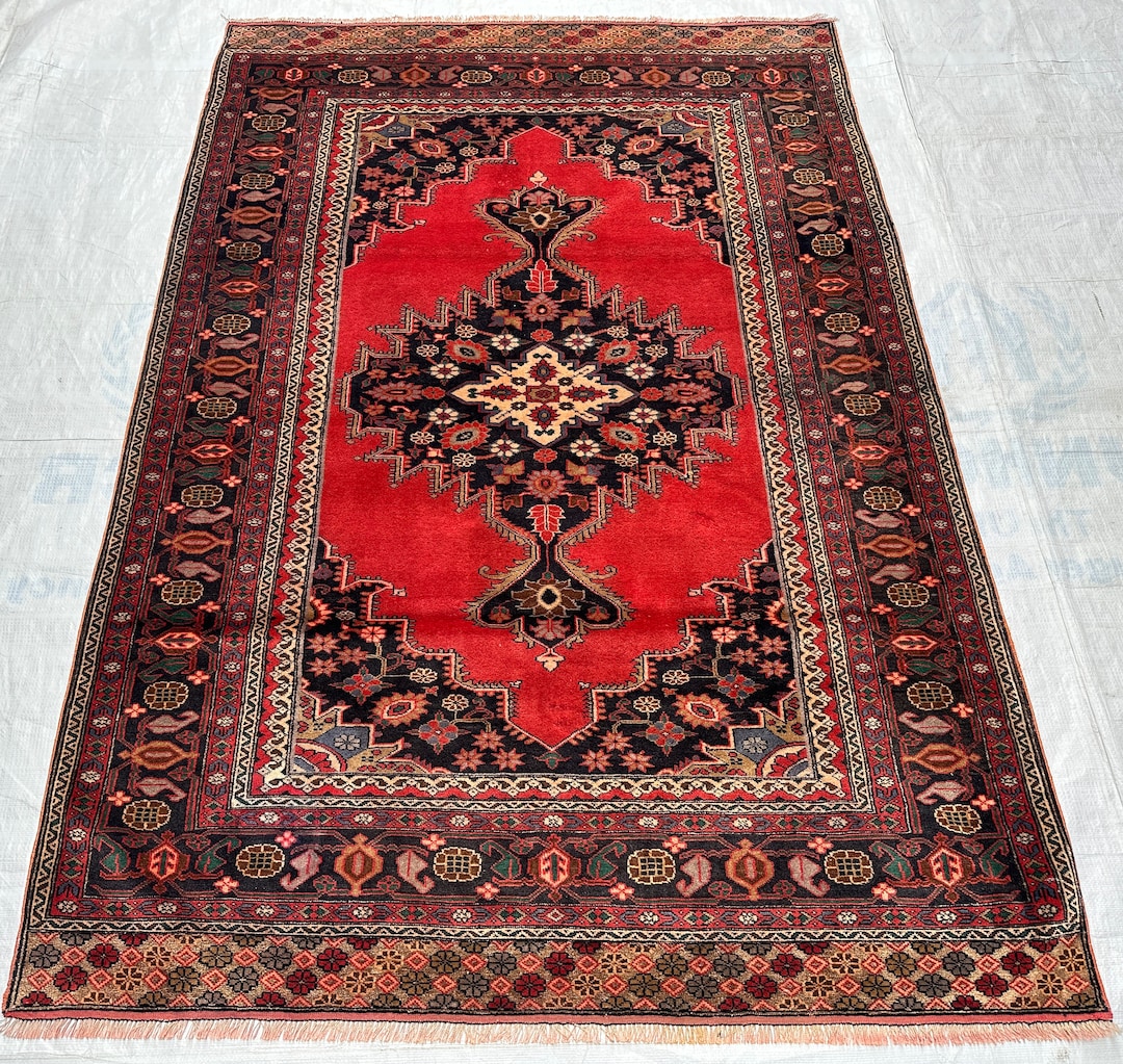 4x6 Turkmen Vintage Yak Gul Design Small Area Rug-high Quality Woolen ...