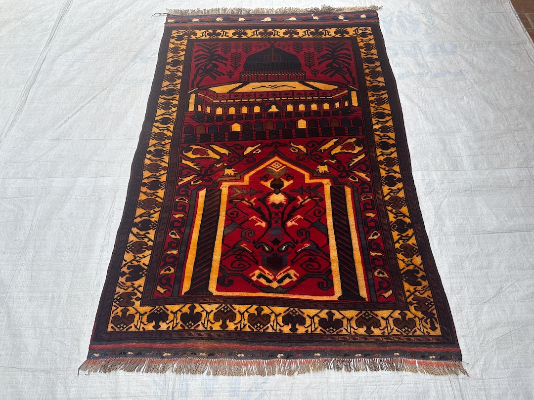 Vintage Prayer Mat, 1930s Antique Mosque Rug - Afghan Handmade Tribal ...