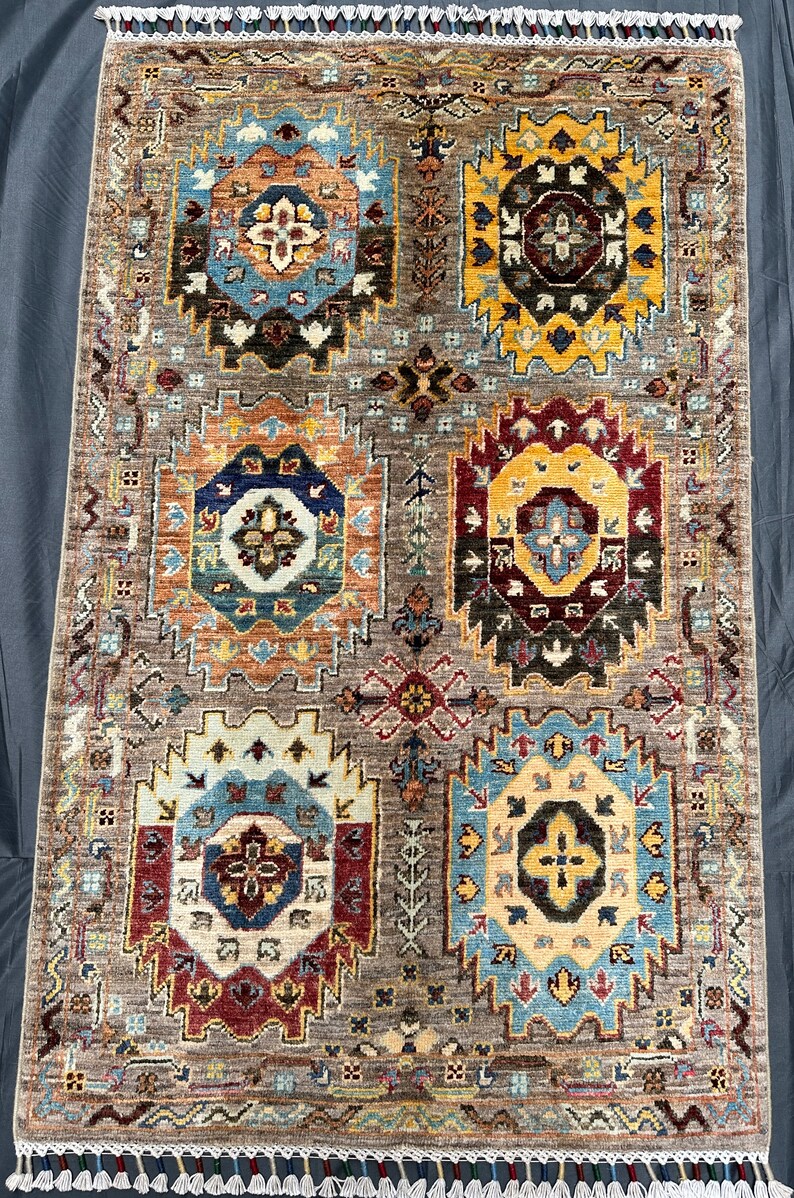 3x4 Afghan Handmade Gray Chibe Design Small Area Rug-soft Oriental ...