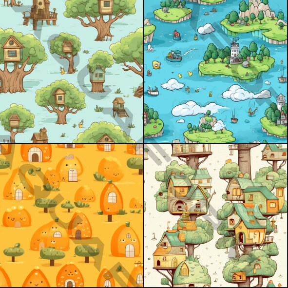 Charming Mini Houses Seamless Designs - Set of 90 Cute Digital ...