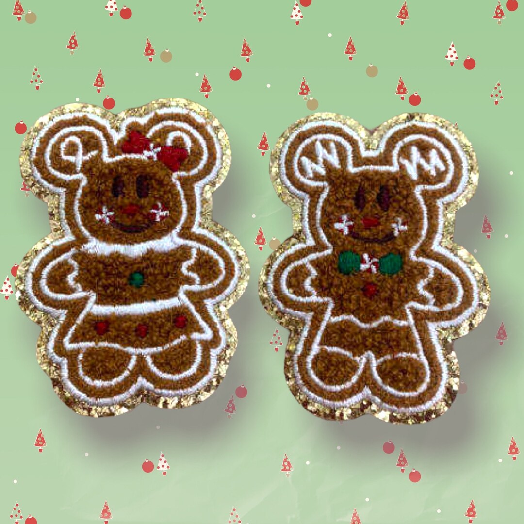 Gingerbread Man Mickey and Minnie Iron on Chenille Patches, Disney Chenille Patch, Disney ...