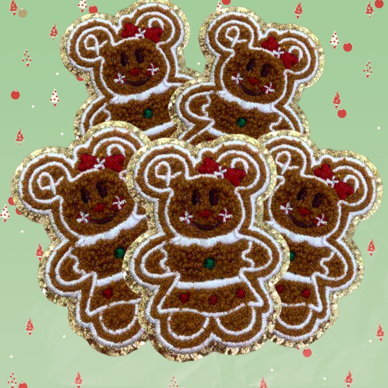 Gingerbread Man Mickey and Minnie Iron on Chenille Patches, Disney Chenille Patch, Disney ...