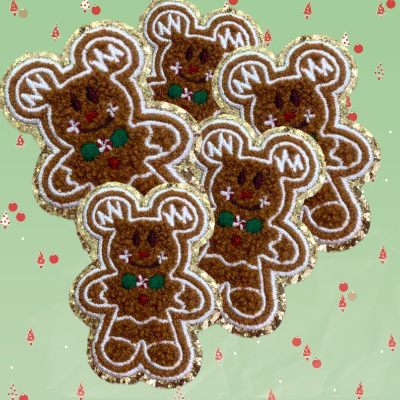 Gingerbread Man Mickey and Minnie Iron on Chenille Patches, Disney Chenille Patch, Disney ...
