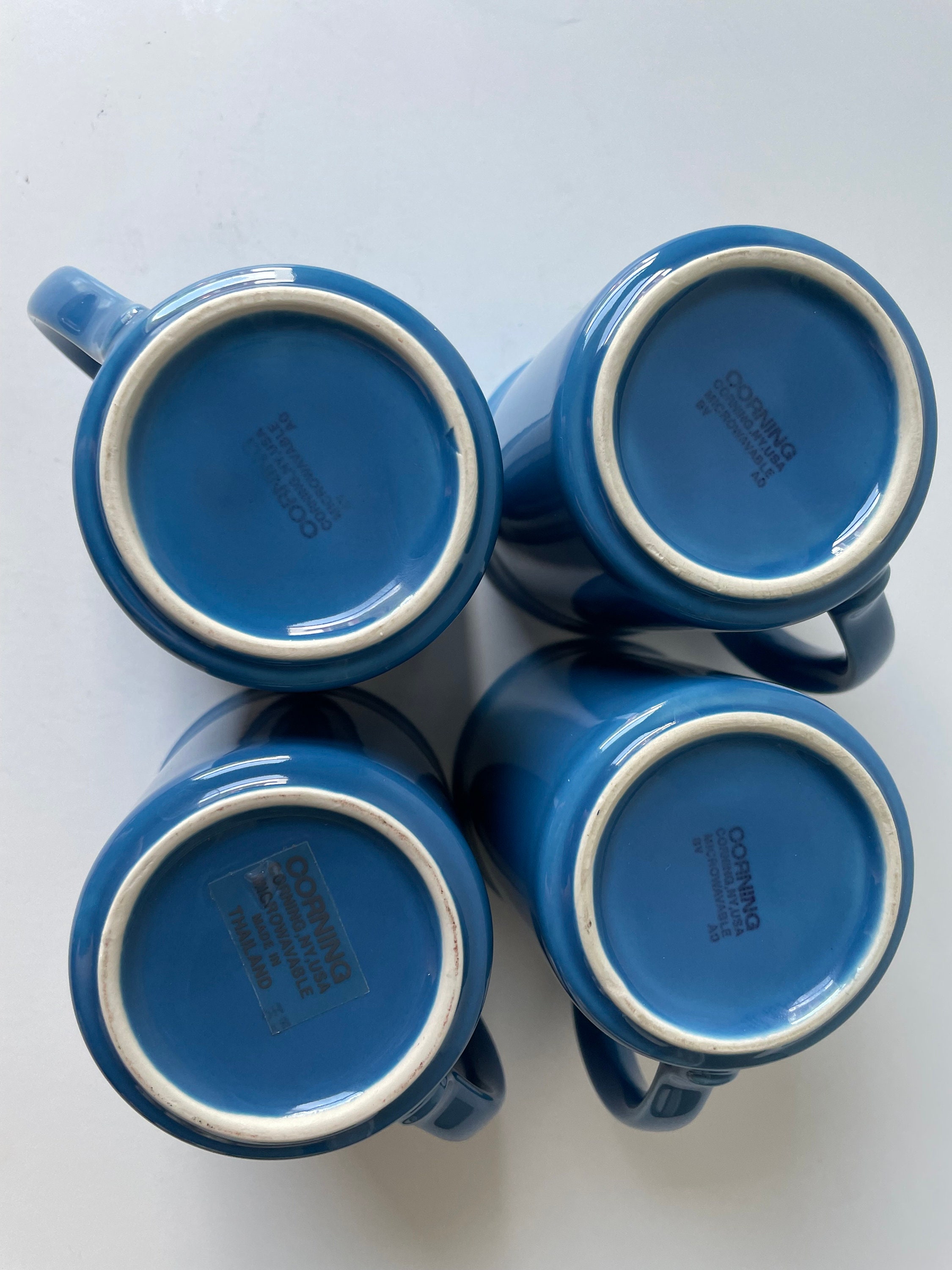 Set of 4 Corning Blue Mugs - Etsy