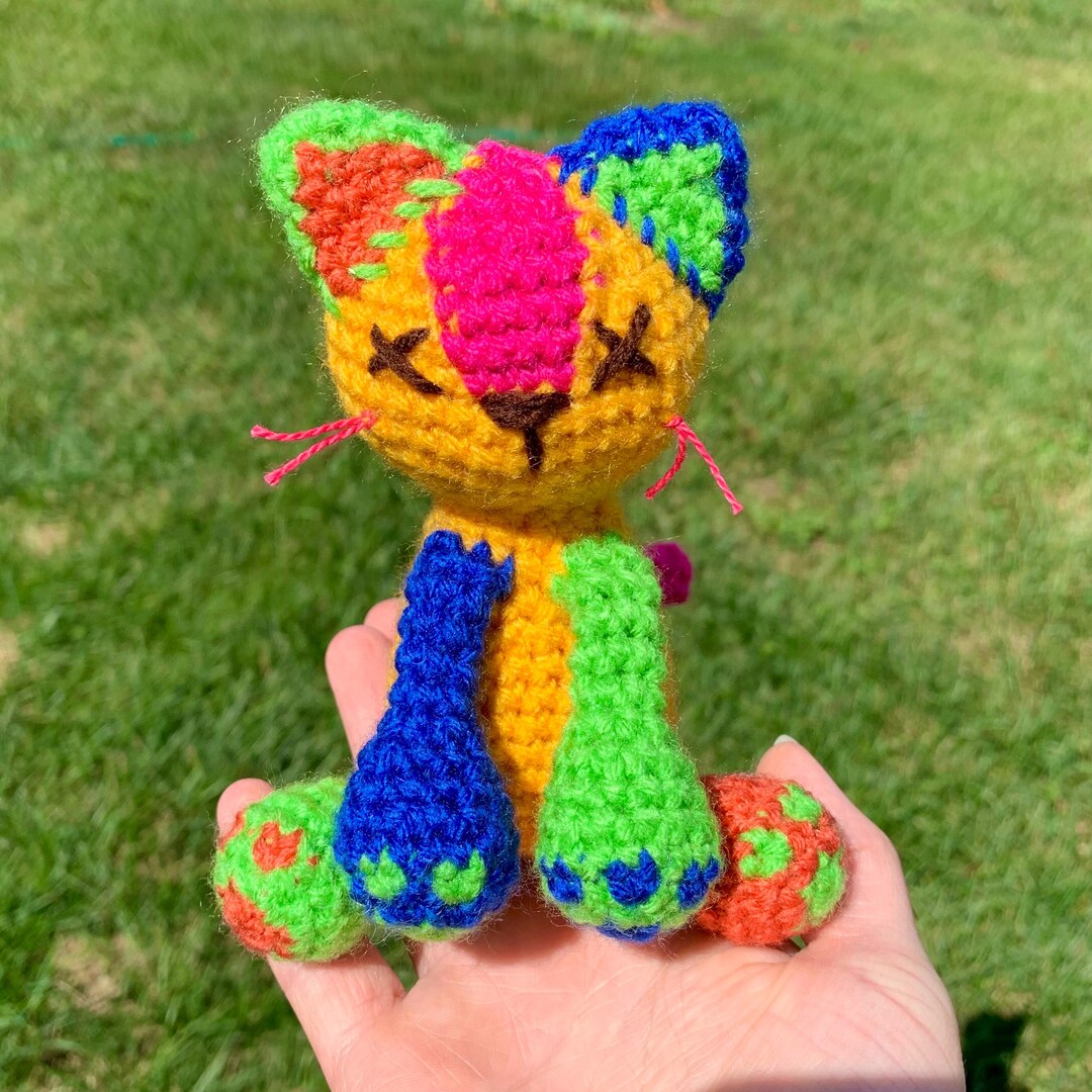 Colorful Stitches the Cat Plush, Crocheted Cat Stuffed Animal - Etsy