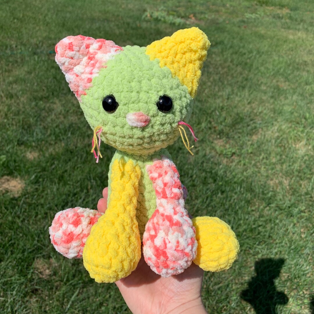 Colorful Sitting Cat Crochet Plush, Unique Colorful Stuffed Animal Cat ...