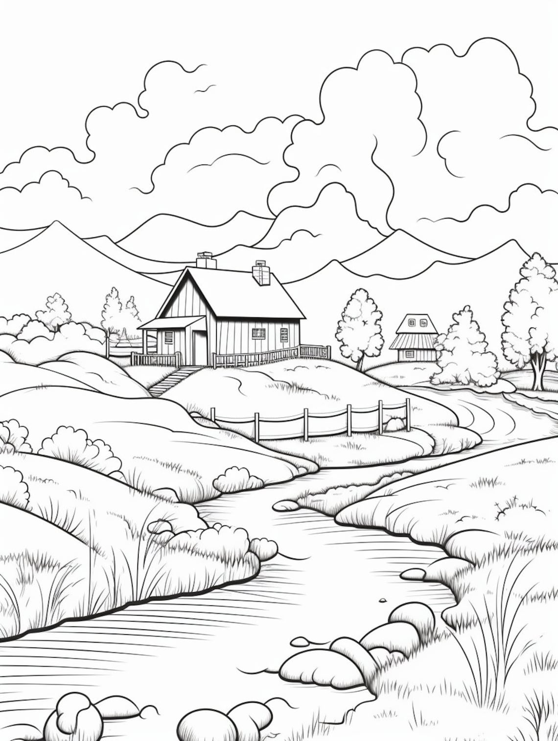 36 Minimalist Scenery Coloring Pages for Adults, PNG, Coloring Book ...