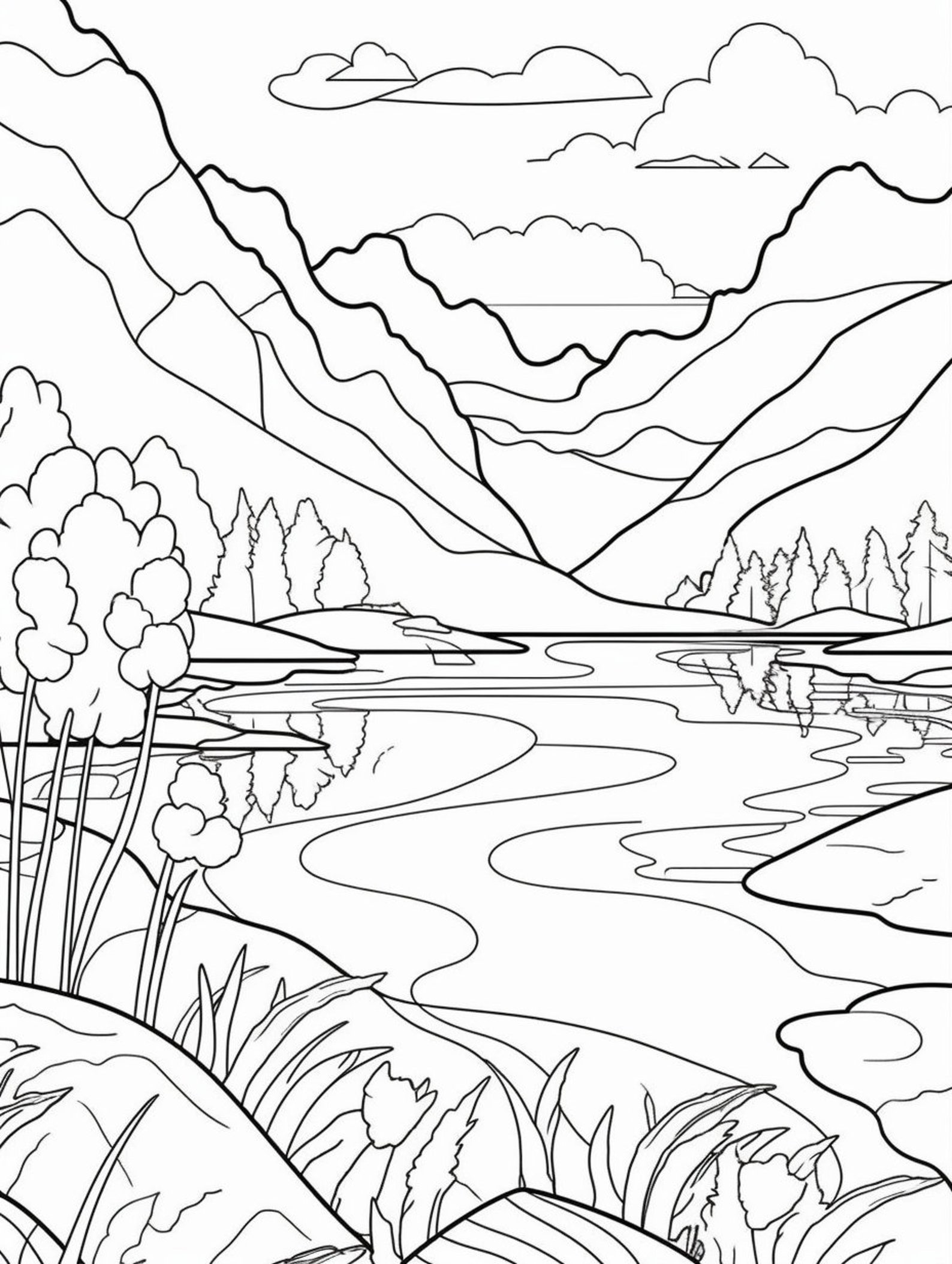 36 Minimalist Scenery Coloring Pages for Adults, PNG, Coloring Book ...
