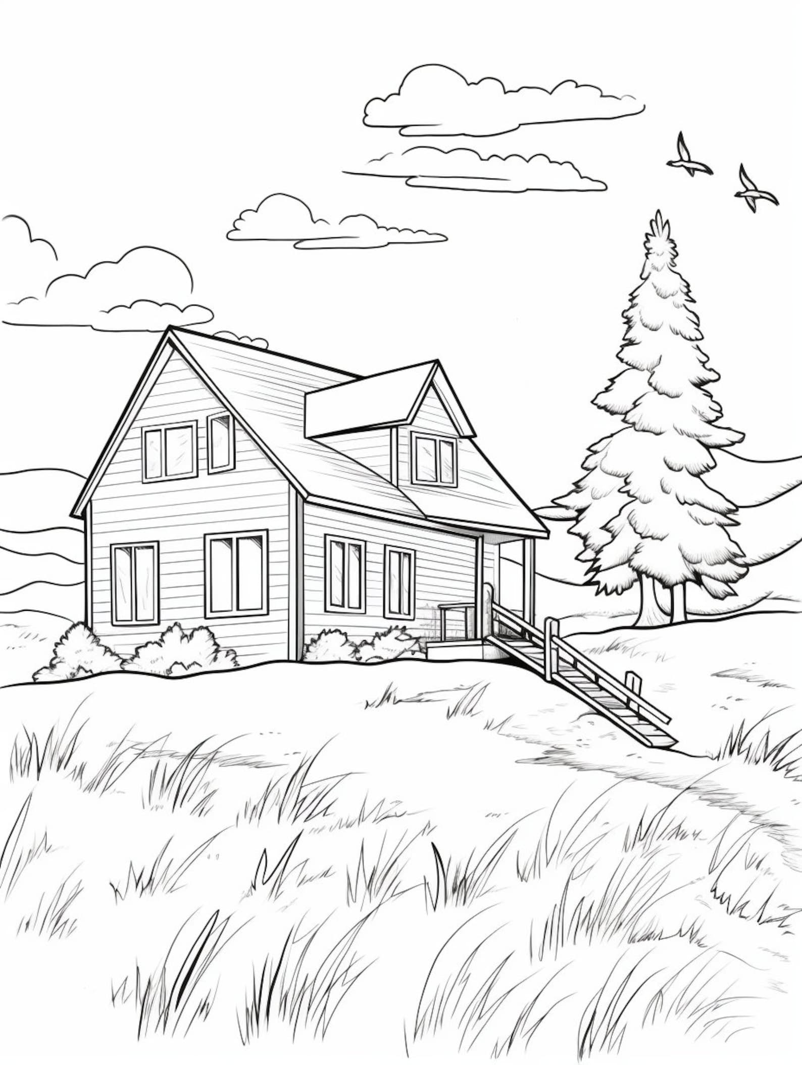 36 Minimalist Scenery Coloring Pages for Adults, PNG, Coloring Book ...