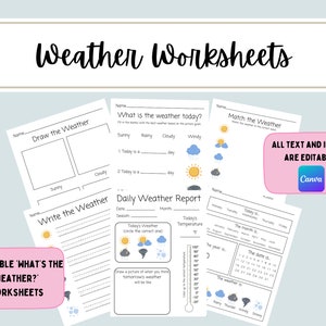 Weather Classroom Worksheets Editable Canva Weather Templates - Etsy
