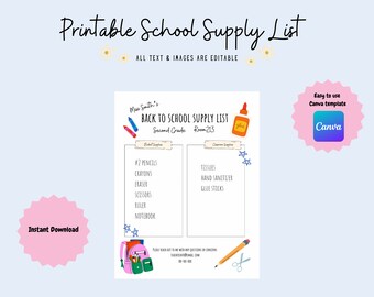 Editable School Supply List digital Download - Etsy