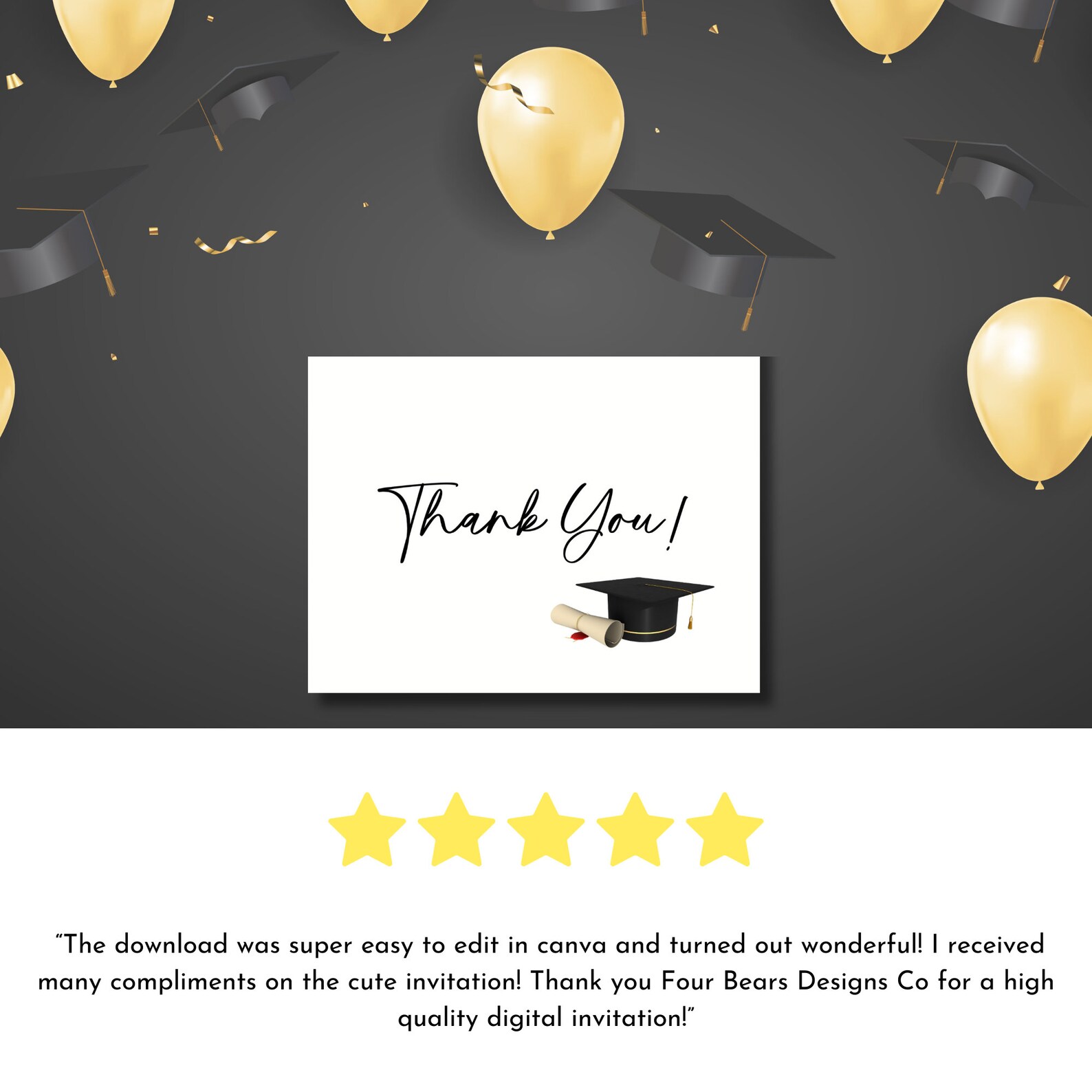 Graduation Thank You Card Printable - Instant Download DIY Template ...