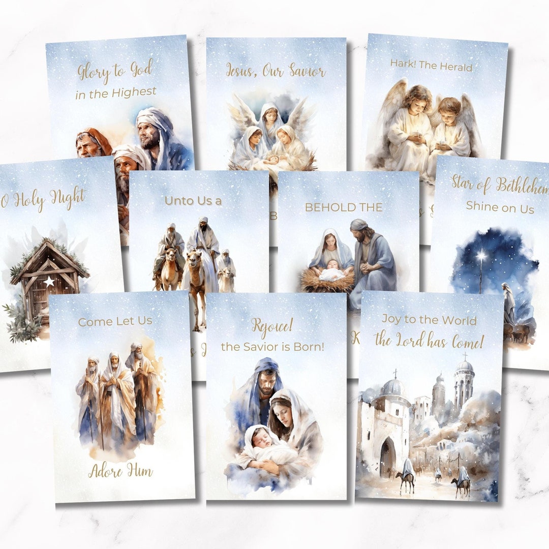 Nativity Christmas Card Set Printable Templates With Bible Verses ...