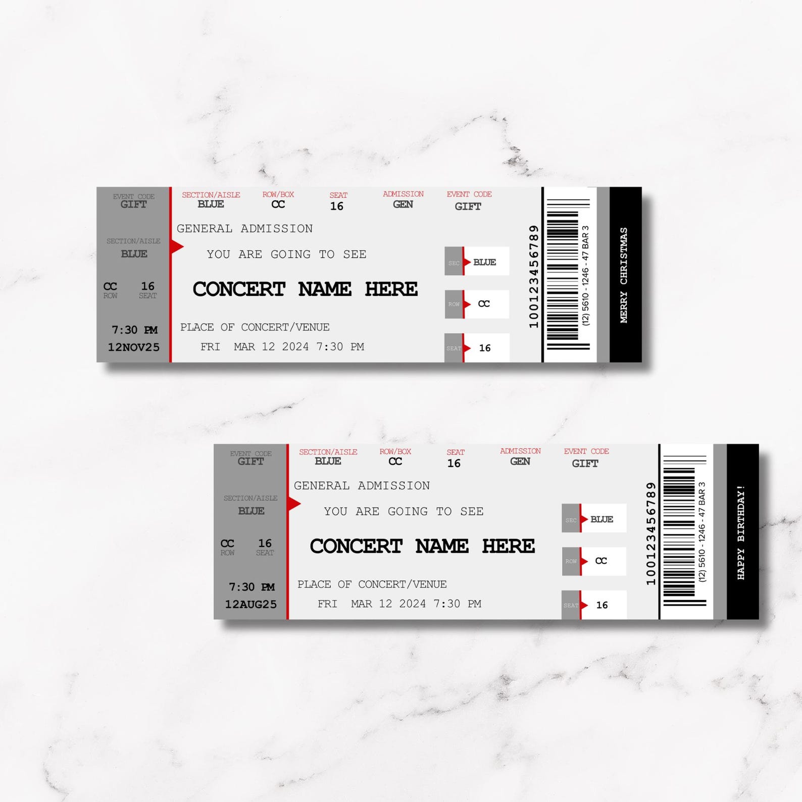 Custom Concert Ticket Template - Personalized Printable Event Pass for ...